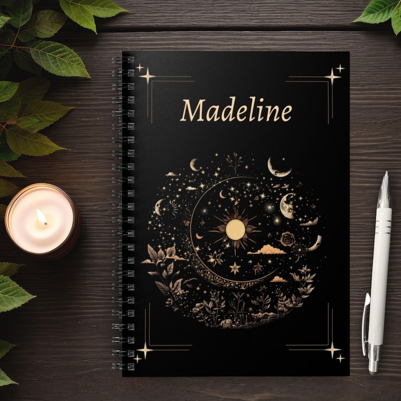 Personalized Moon and Stars Spiral Notebook, Magical Moon Manifestation ...