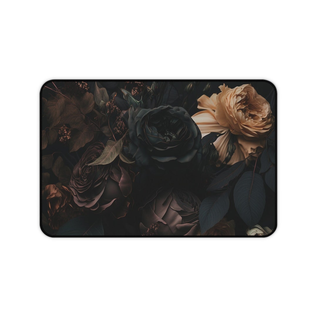 Dark Floral Desk Mat, Botanical Dark Mousepad, Cottagecore Desk Pad ...