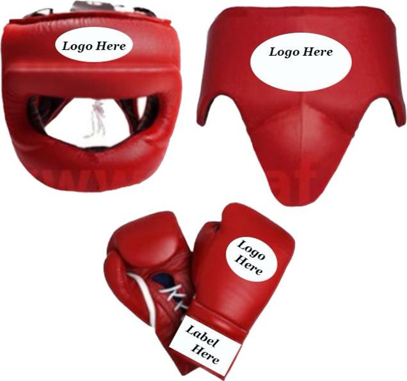 Custom Leather Boxing Set: Logo Gloves, Head Gear, Groin Protection - Etsy