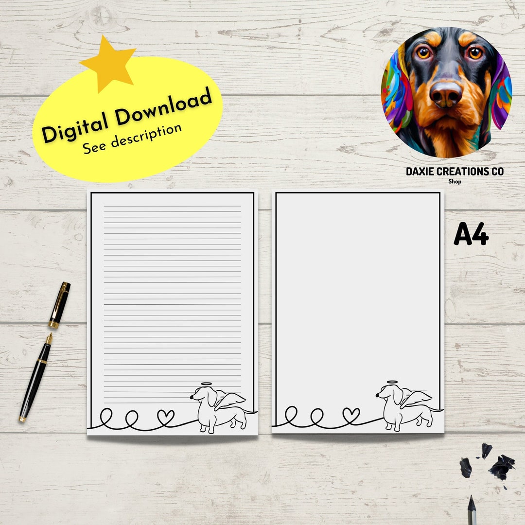 Sausage Dog Printable Stationery, Dachshund Notepaper, Doxie/weiner Dog ...