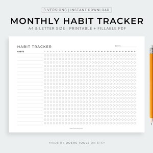 Monthly Habit Tracker Printable Landscape, Habit Tracker Template ...