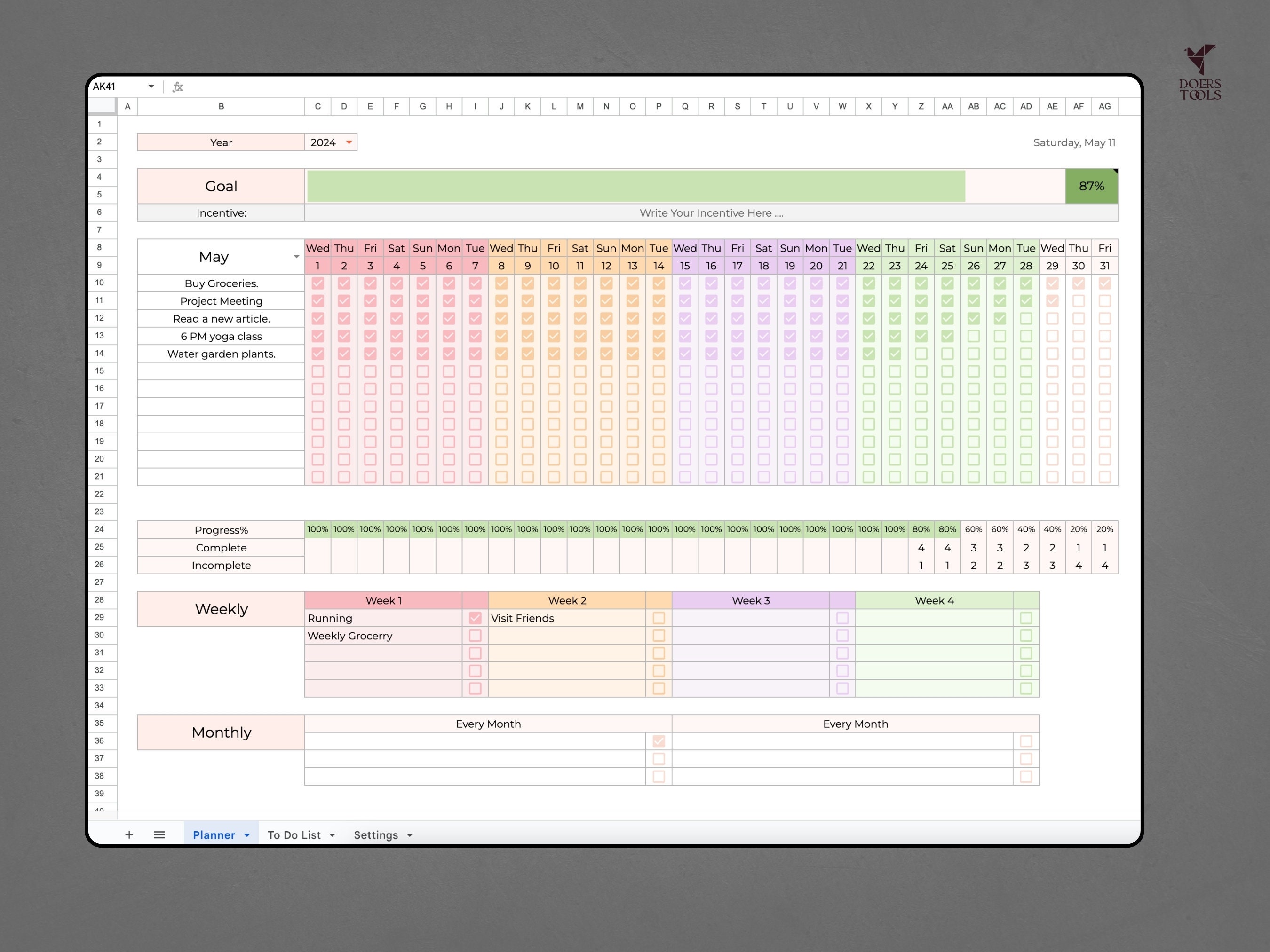 Automated to Do List, Task Tracker & Productivity Planner Daily, Weekly ...