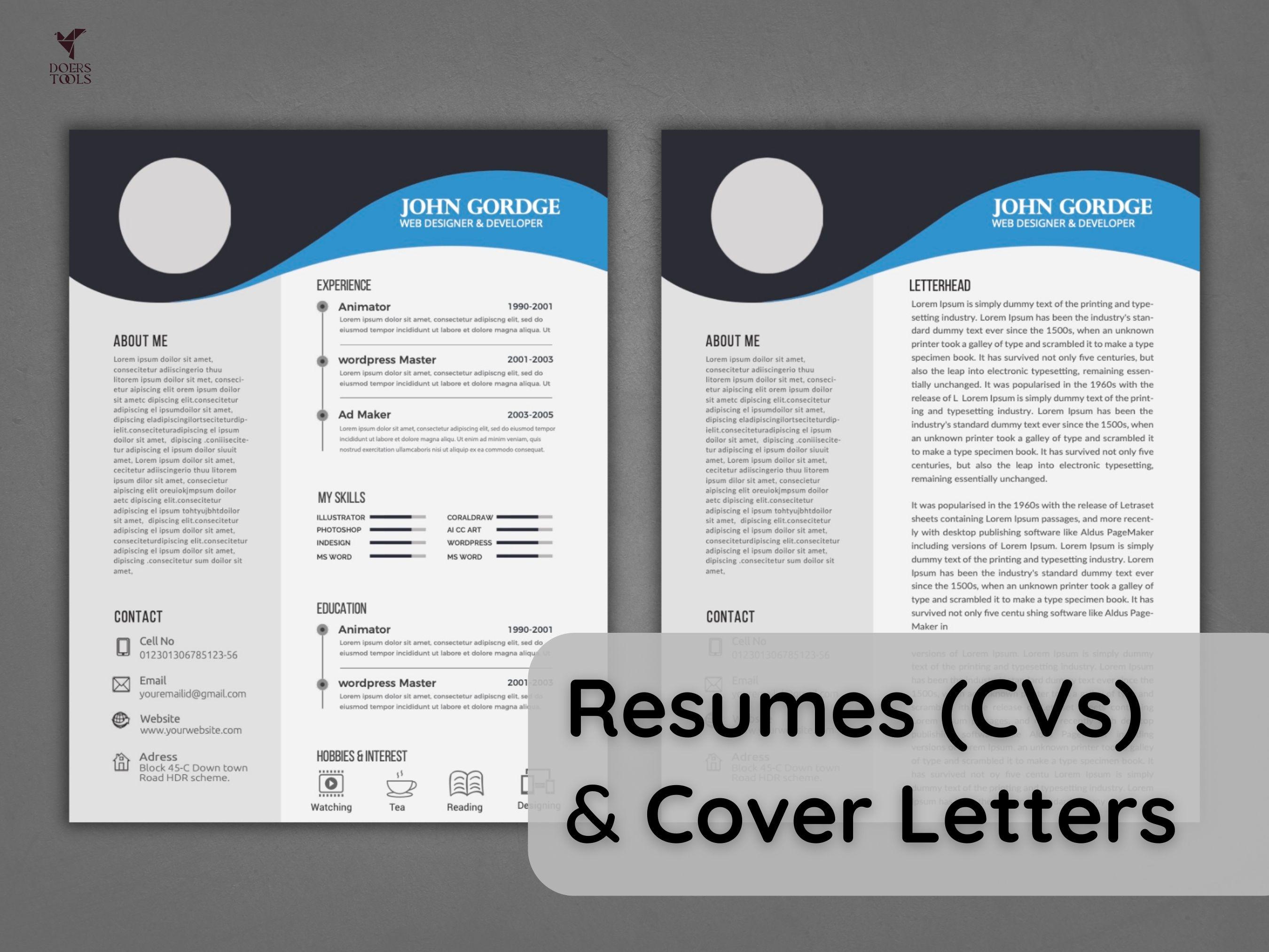 Resume Template Words, Resume Template Photoshop, Cover Letters Cvs - Etsy