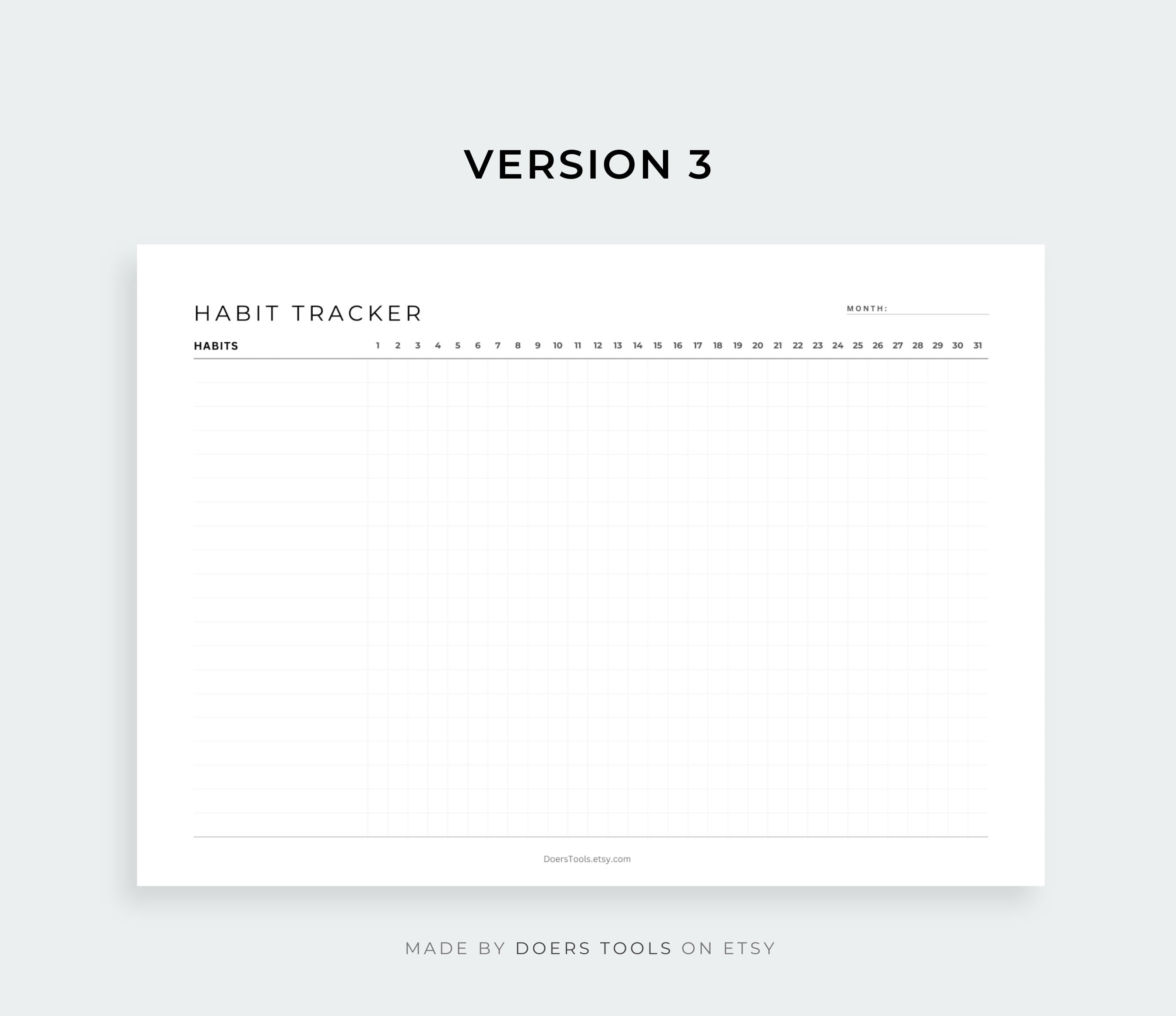 Monthly Habit Tracker Printable Landscape, Habit Tracker Template ...
