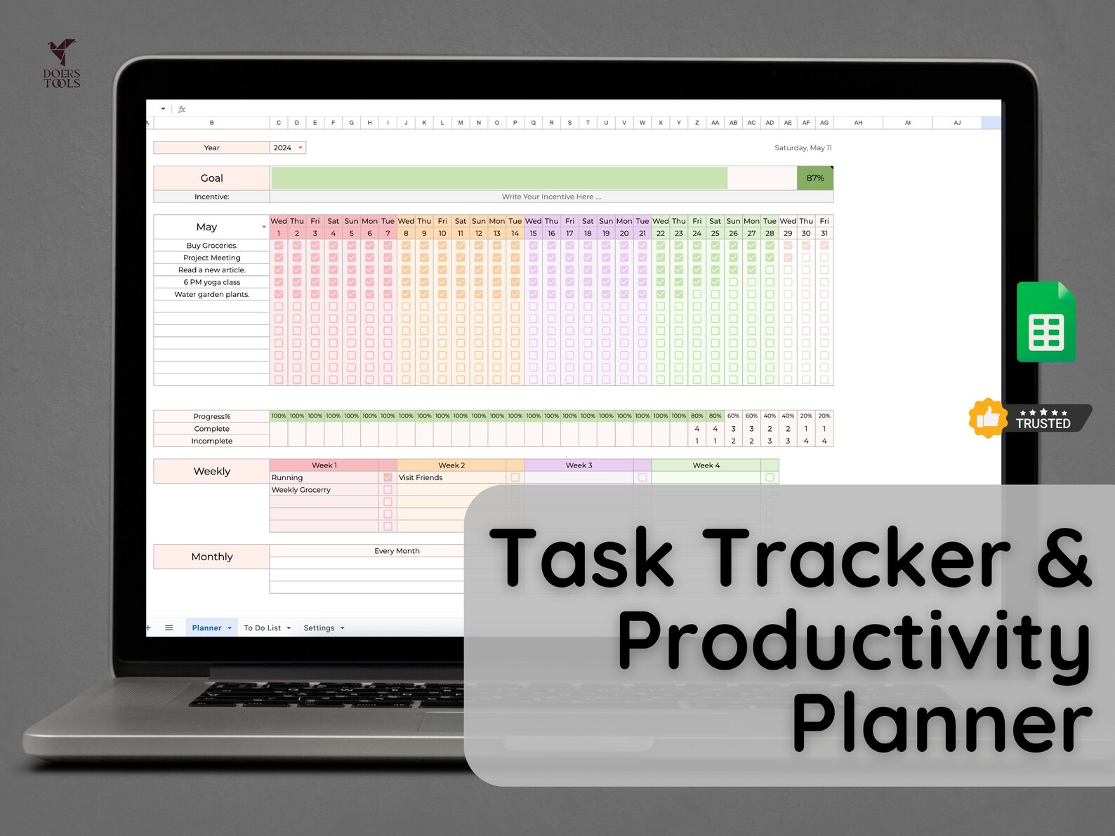 Automated to Do List, Task Tracker & Productivity Planner Daily, Weekly ...