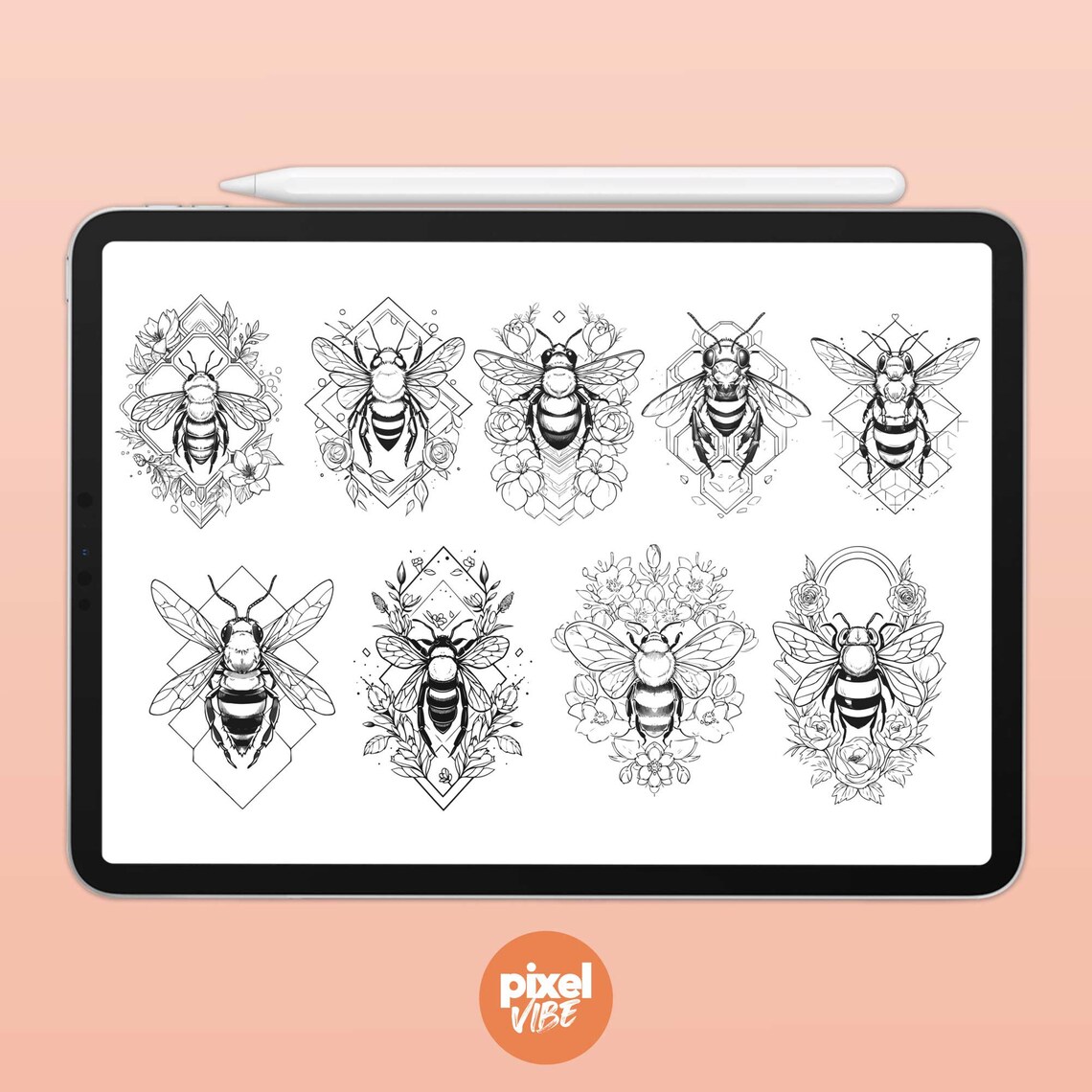 18 Bee Stamp Brushes for Photoshop, Clip Studio Paint, Affinity Photo ...