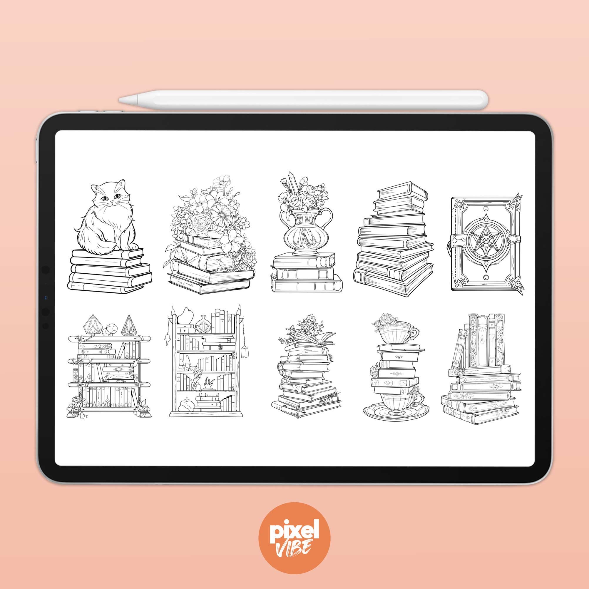 20 Book Stamp Brushes for Procreate - Library Illustration Brush Pack ...
