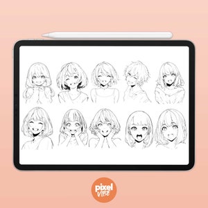 34 Anime Facial Expression Stamp Brushes for Procreate - Manga Stamp ...