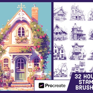 32 House Stamp Brushes for Procreate - Building Illustration Brush Pack ...
