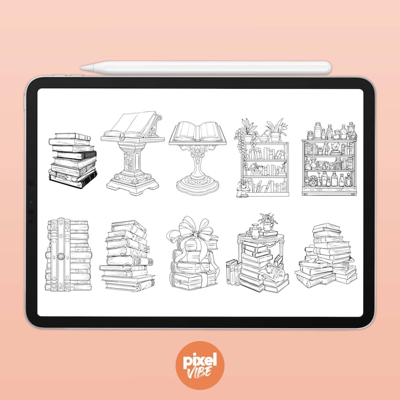 20 Book Stamp Brushes for Procreate - Library Illustration Brush Pack ...