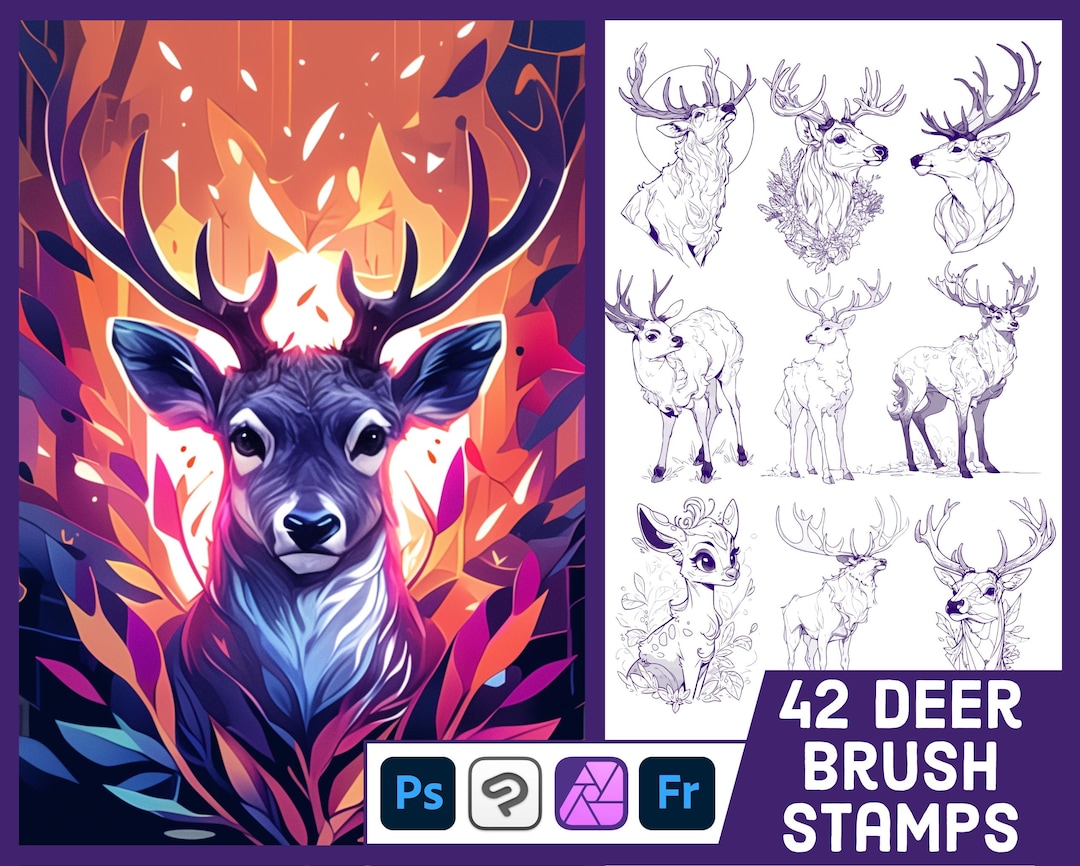 42 Deer Stamp Brushes for Photoshop, Clip Studio Paint, Affinity Photo ...
