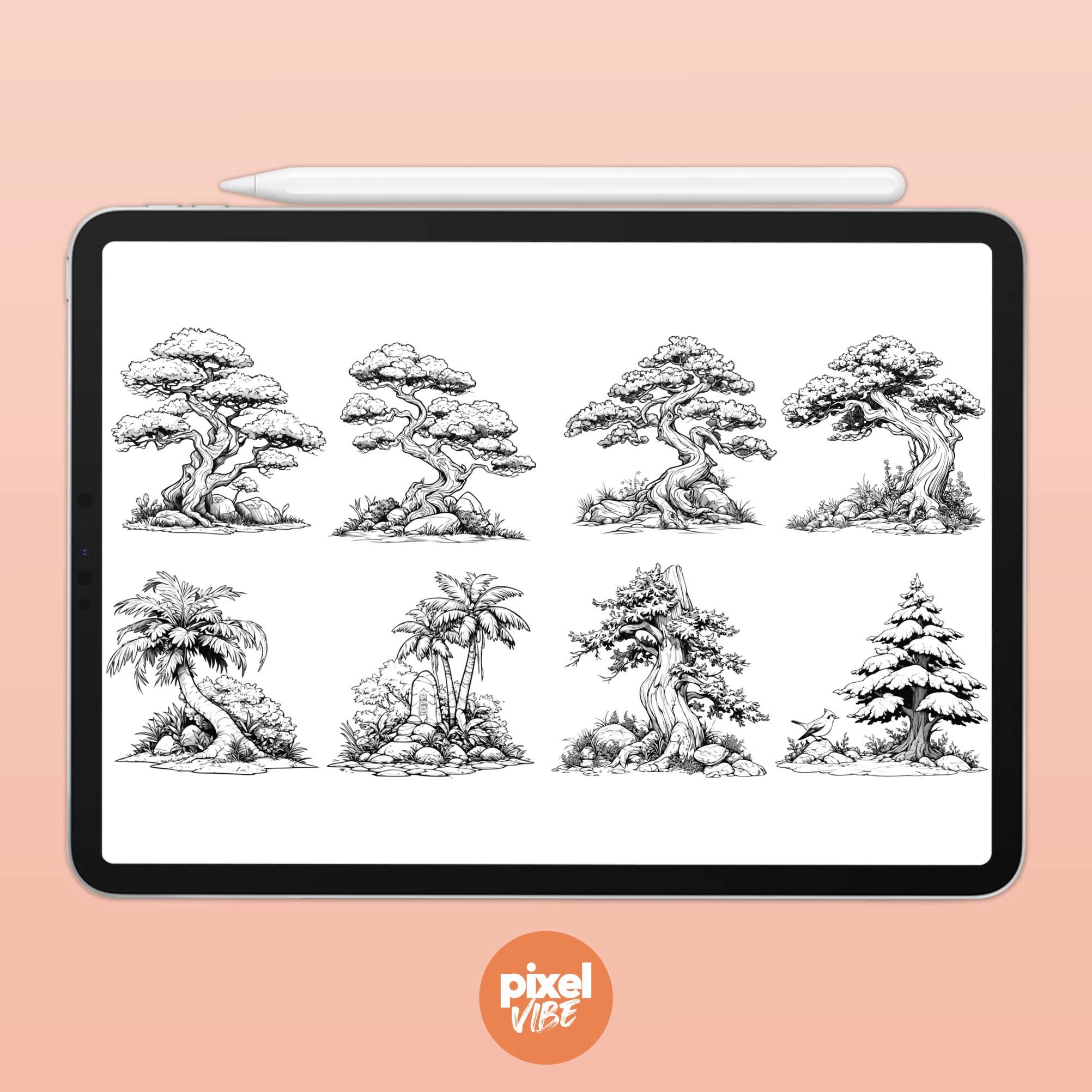 27 Tree Stamp Brushes for Procreate - Forest Illustration Brush Pack - Etsy