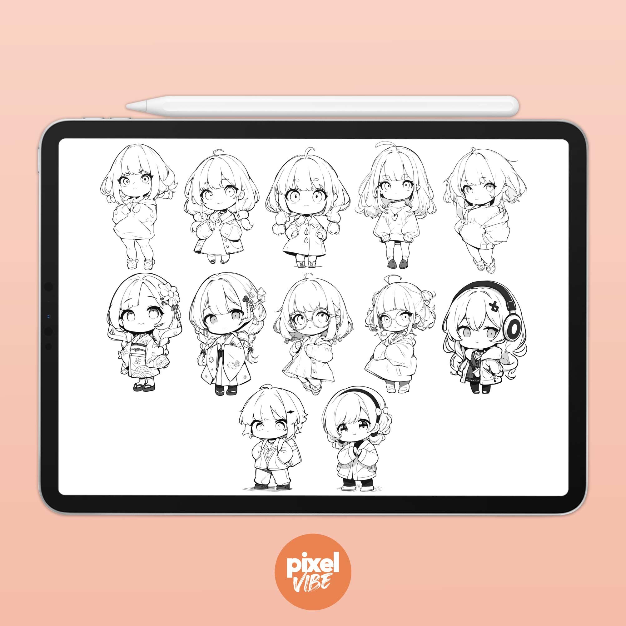 96 Chibi Character Guide Stamp Brushes for Procreate - Anime ...