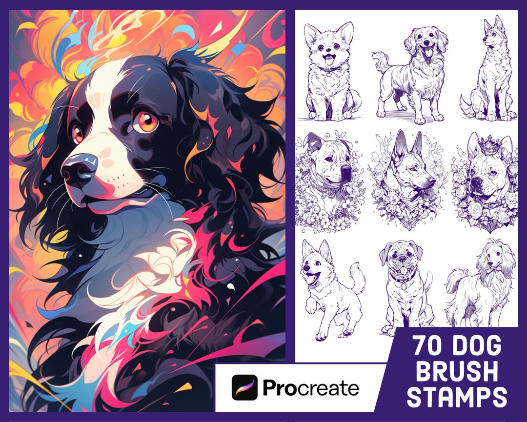 70 Dog Stamp Brushes for Procreate - Puppy Stamp Set - Illustration ...