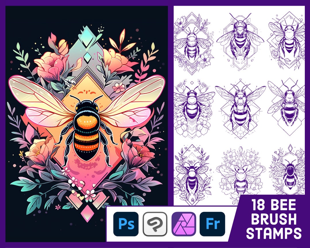 18 Bee Stamp Brushes for Photoshop, Clip Studio Paint, Affinity Photo ...