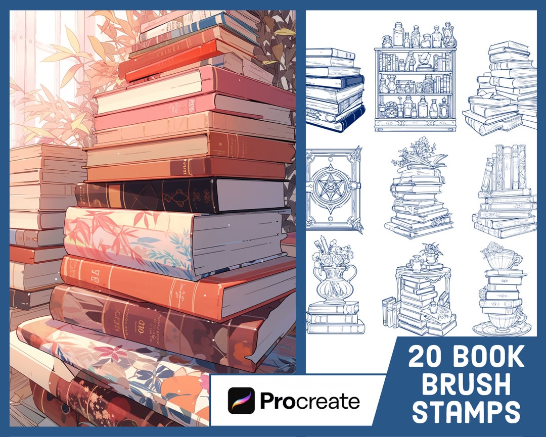 20 Book Stamp Brushes for Procreate - Library Illustration Brush Pack ...