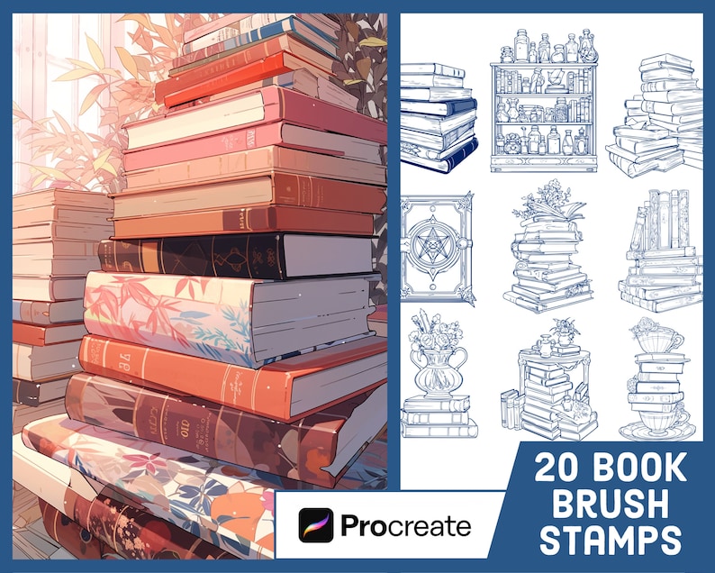 20 Book Stamp Brushes for Procreate Library Illustration Brush Pack - Etsy