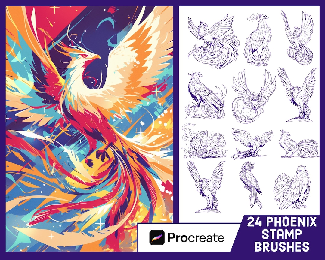 24 Phoenix Stamp Brushes for Procreate - Mythical Illustration Brush ...