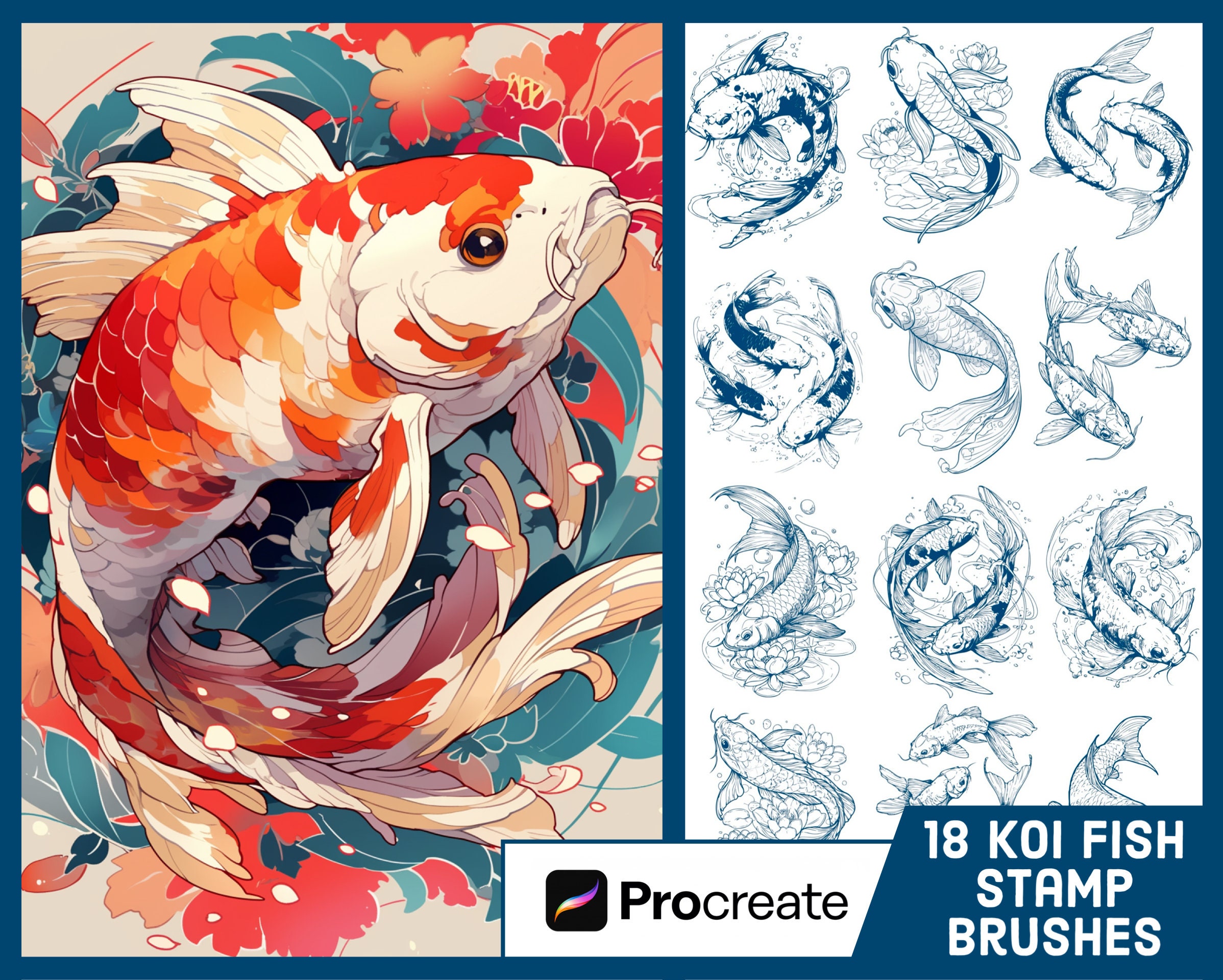 18 Koi Fish Stamp Brushes for Procreate Japanese Illustration Brush Pack - Etsy