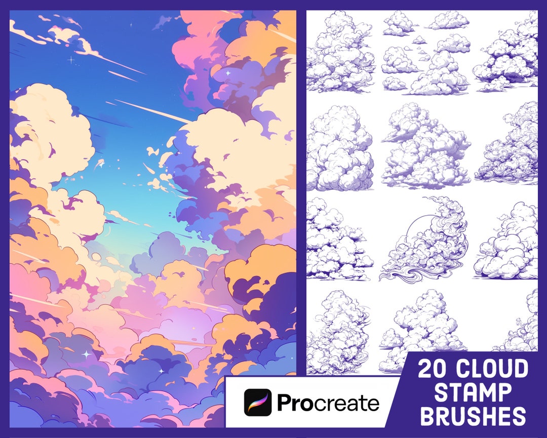 20 Cloud Stamp Brushes for Procreate - Sky Illustration Brush Pack - Etsy