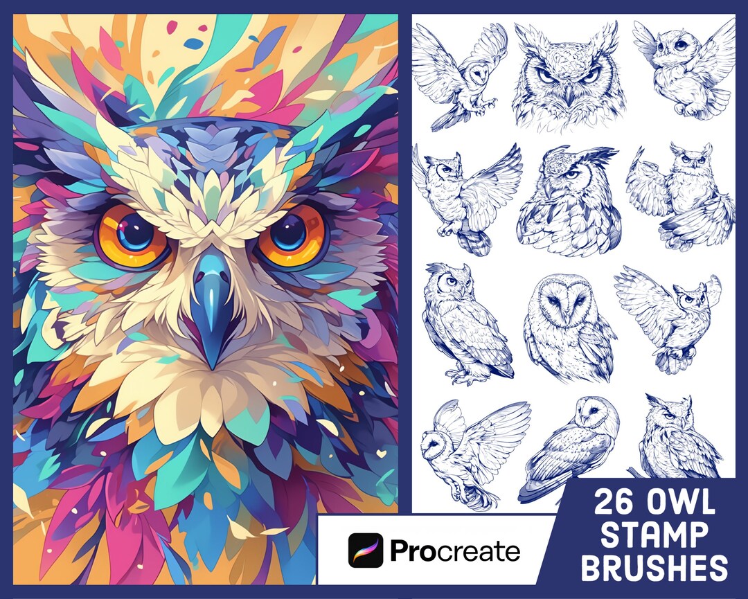 26 Owl Stamp Brushes for Procreate - Animal Illustration Brush Pack - Etsy