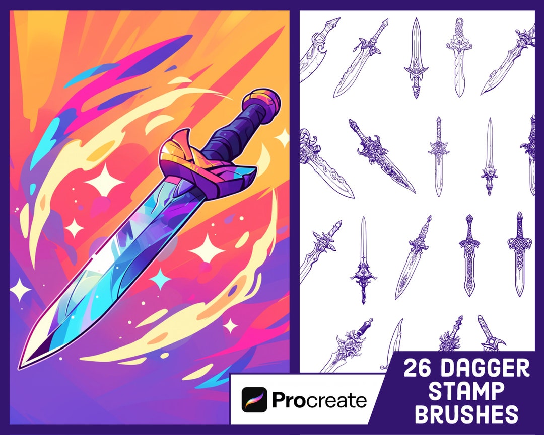 26 Dagger Stamp Brushes for Procreate - Fantasy Illustration Brush Pack ...