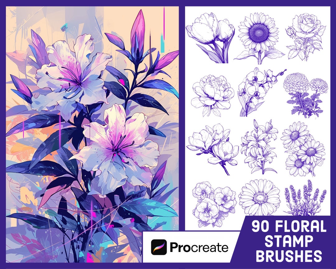 90 Floral Stamp Brushes for Procreate - Flower Illustration Art Set - Etsy