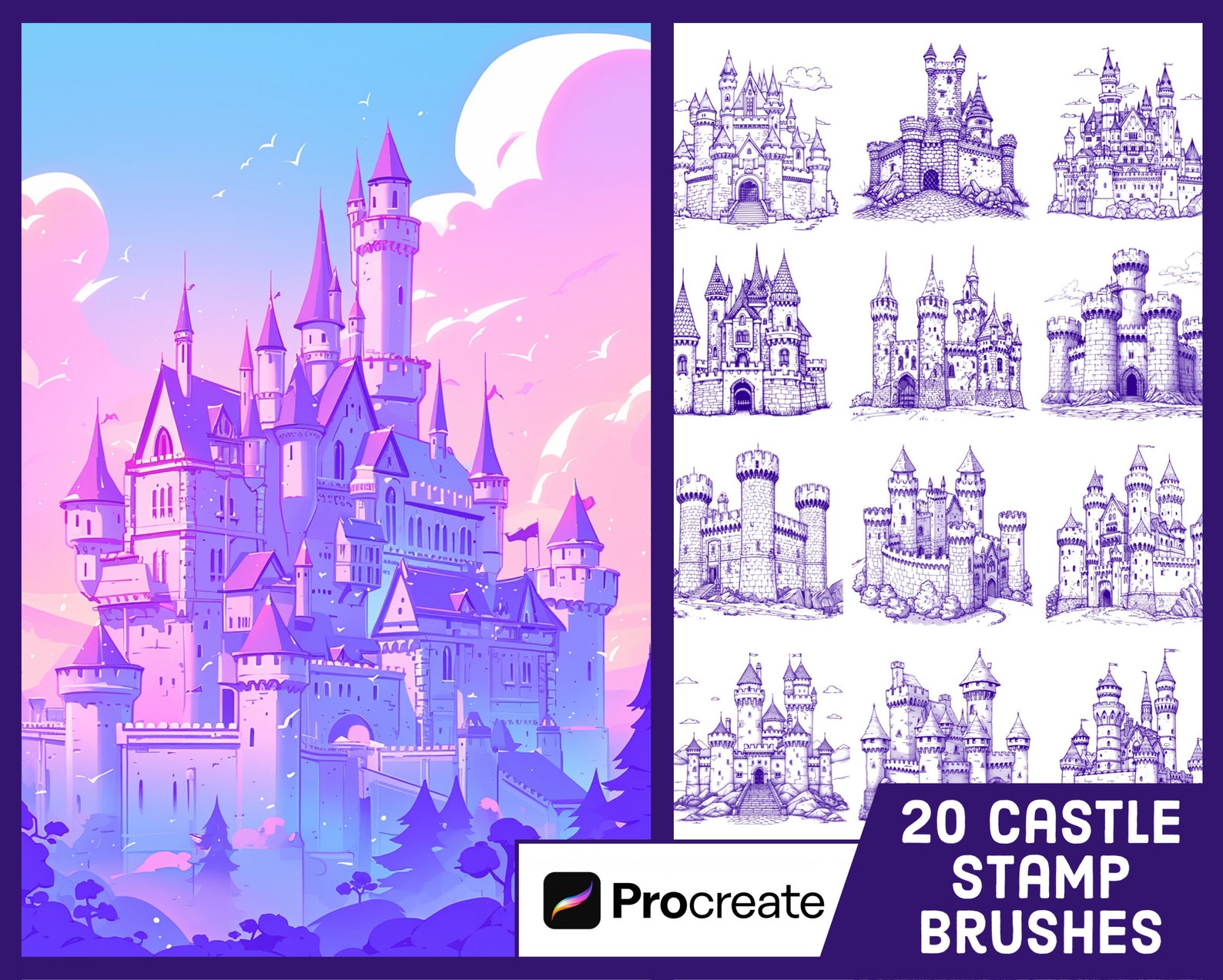 20 Castle Stamp Brushes for Procreate - Fantasy Illustration Brush Pack ...