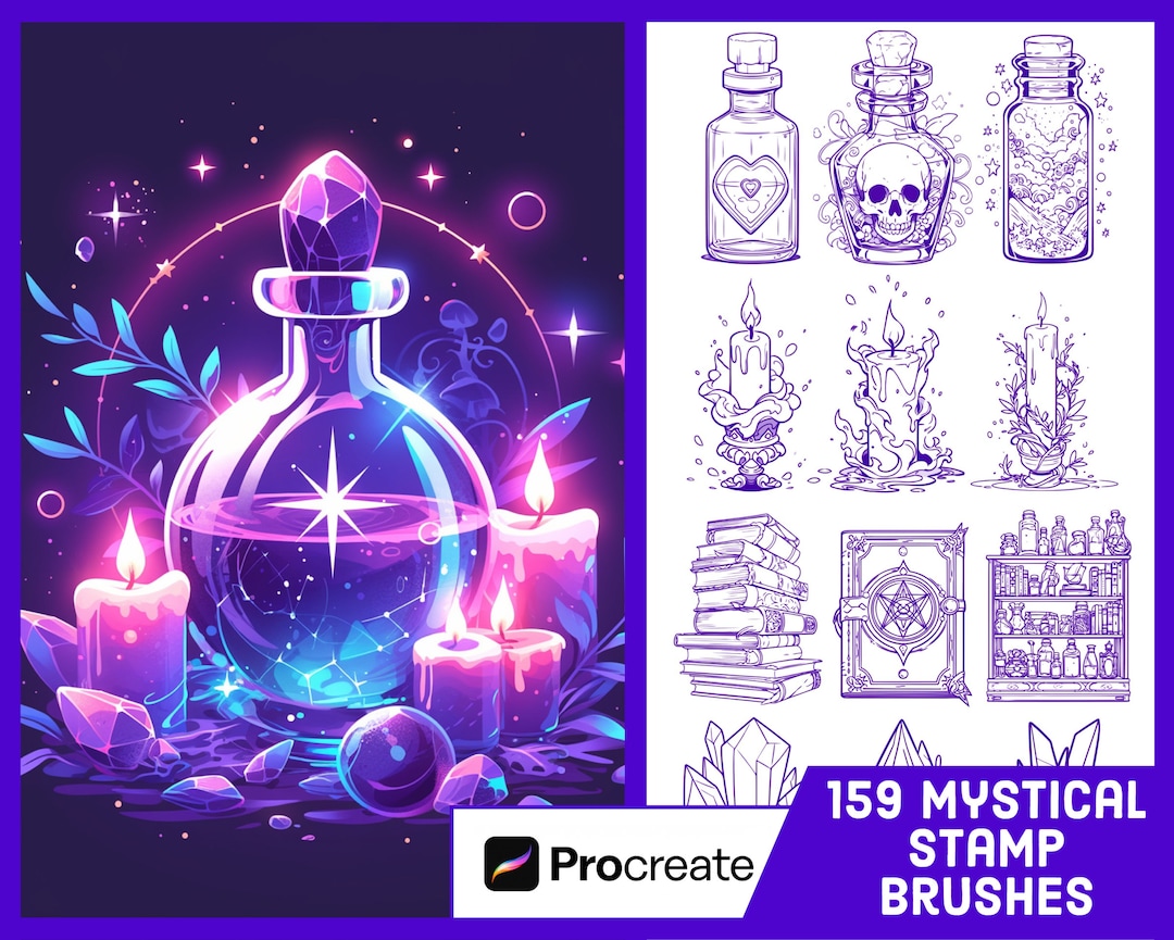 159 Mystical Stamp Brushes for Procreate - Witchcraft Illustration ...