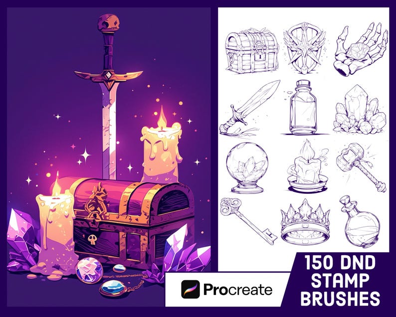 150 Dnd Inventory Procreate Stamps RPG Art Brushes Dungeons & Dragons ...