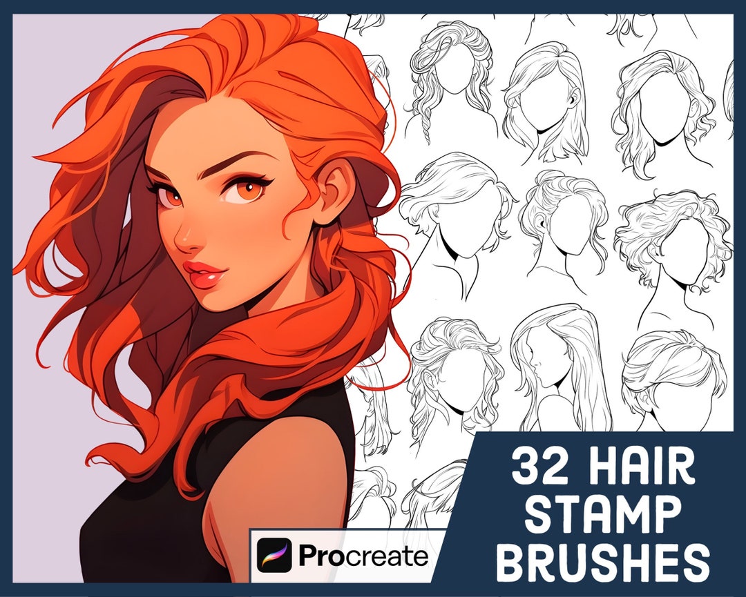 32 Hair Stamp Brushes for Procreate - Female Hair Styles - Line Art ...