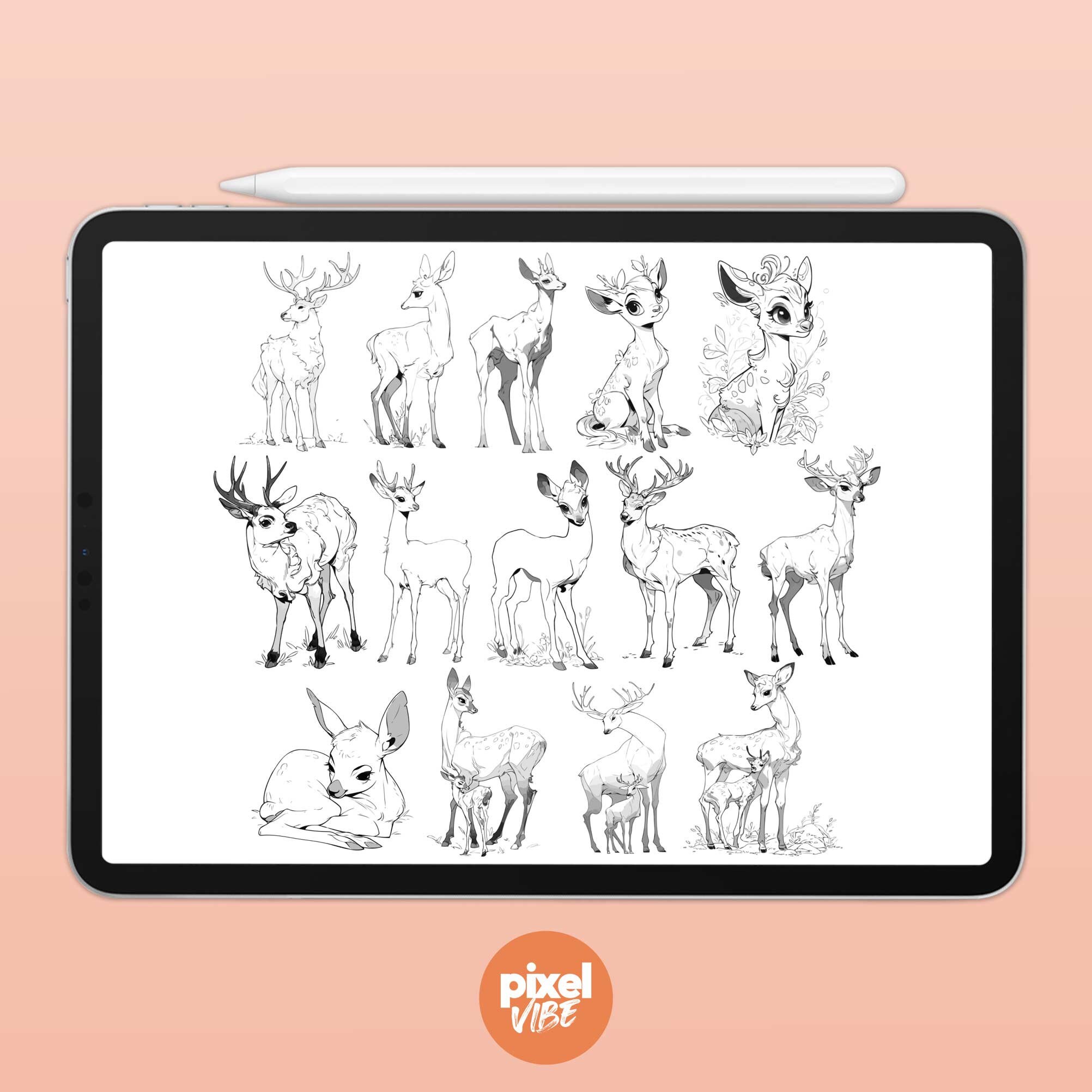 42 Deer Stamp Brushes for Procreate - Stag Stamp Set - Illustration ...