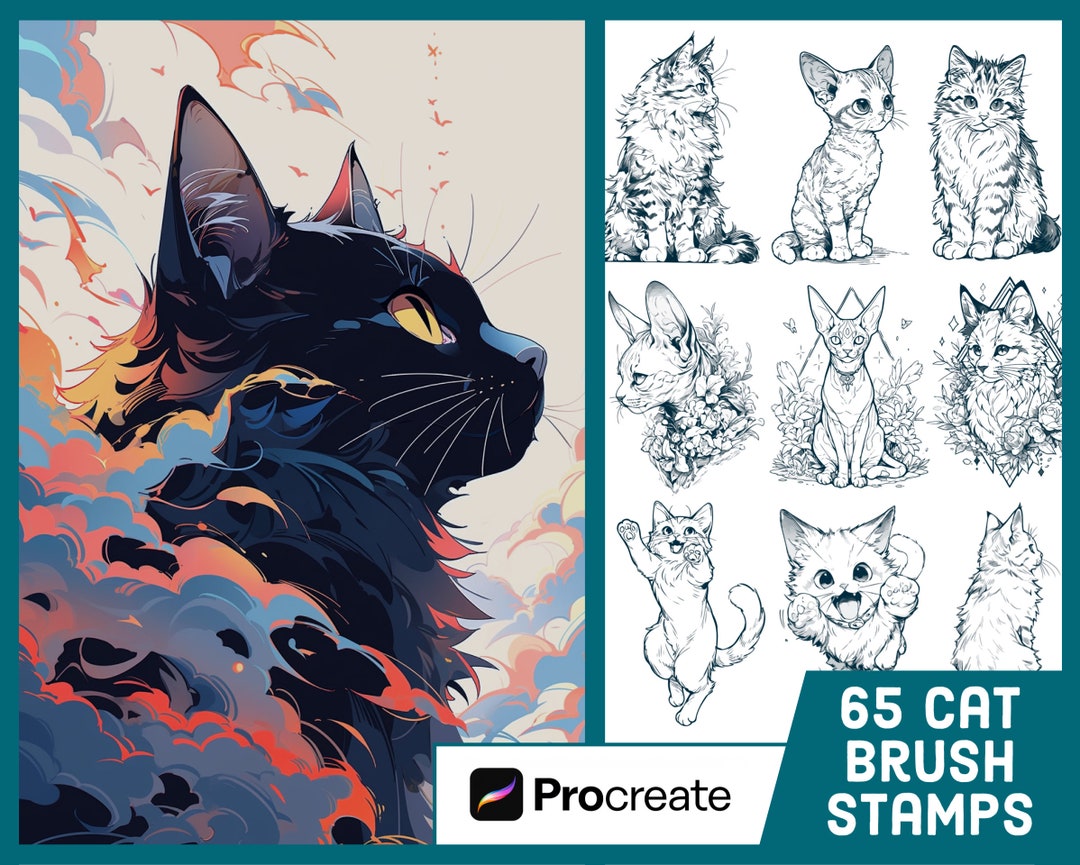 65 Cat Stamp Brushes for Procreate - Kitten Stamp Set - Illustration ...
