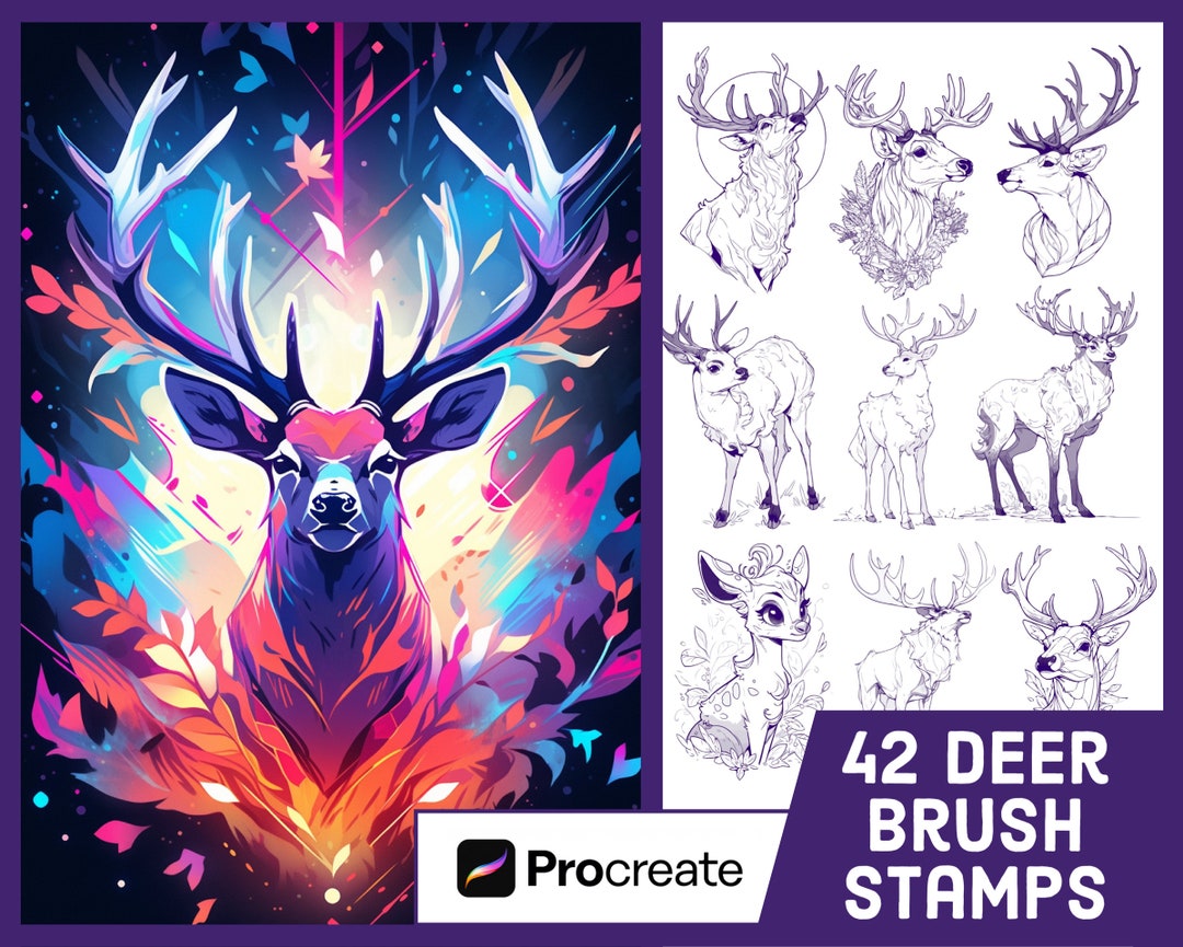 42 Deer Stamp Brushes for Procreate - Stag Stamp Set - Illustration ...