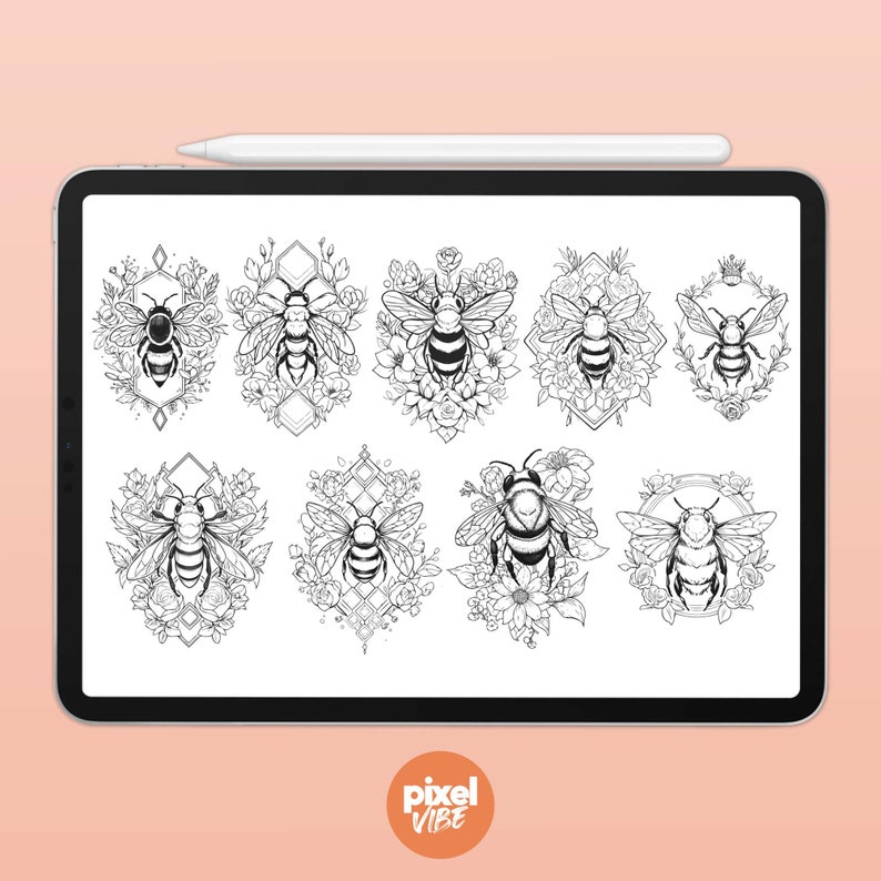 18 Bee Stamp Brushes for Photoshop, Clip Studio Paint, Affinity Photo ...