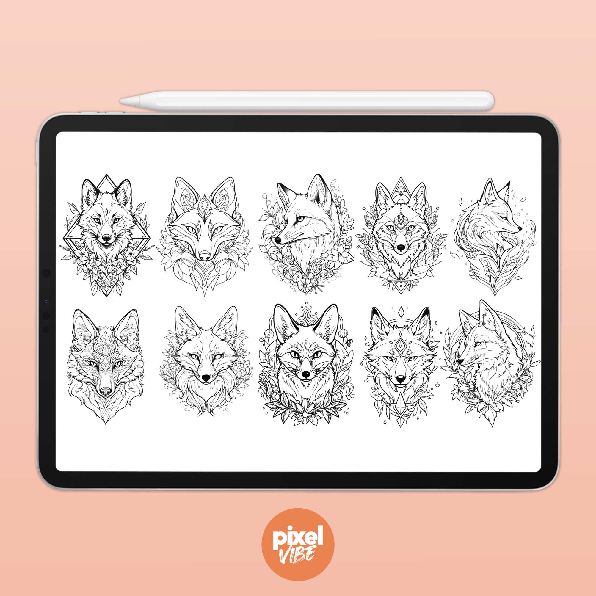 22 Fox Stamp Brushes for Procreate Tattoo Illustration Brush Pack - Etsy