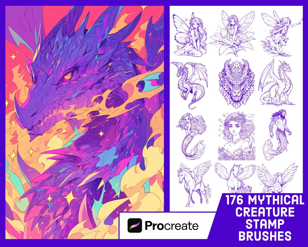 176 Mythical Creature Stamp Brushes for Procreate - Fantasy ...
