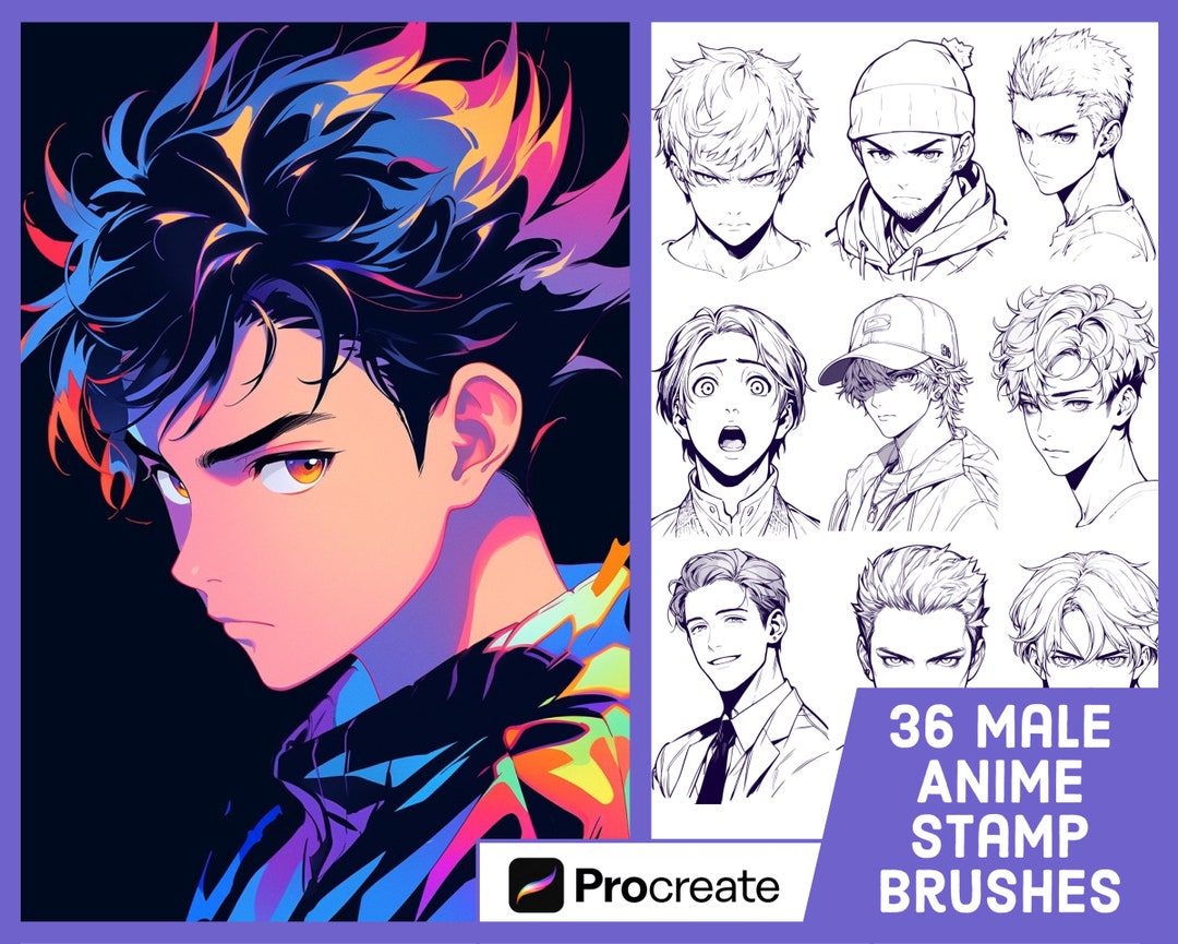 36 Male Anime Stamp Brushes for Procreate - Manga Men Stamp Set ...