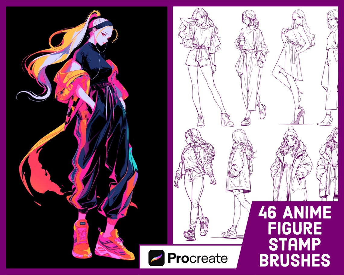 Female Anime Figure Stamp Brushes – Procreate Manga Girl Brush Pack ...