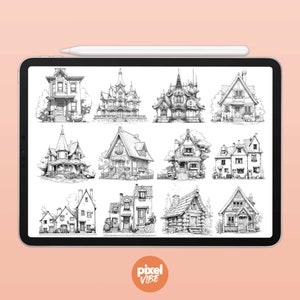 32 House Stamp Brushes for Procreate - Building Illustration Brush Pack ...