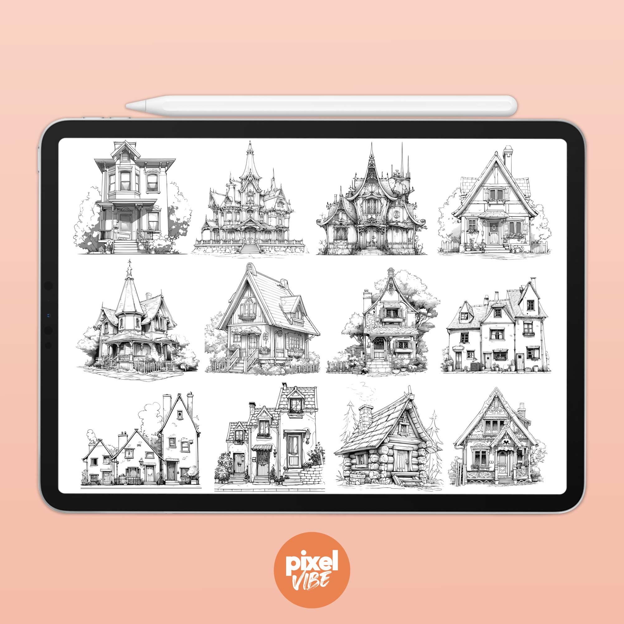32 House Stamp Brushes for Procreate Building Illustration Brush Pack ...