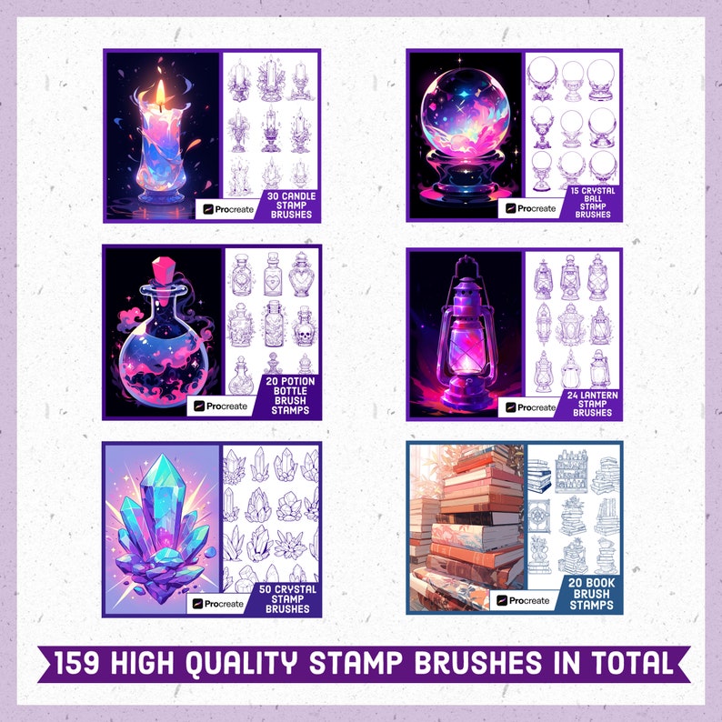 159 Mystical Stamp Brushes for Procreate - Witchcraft Illustration ...
