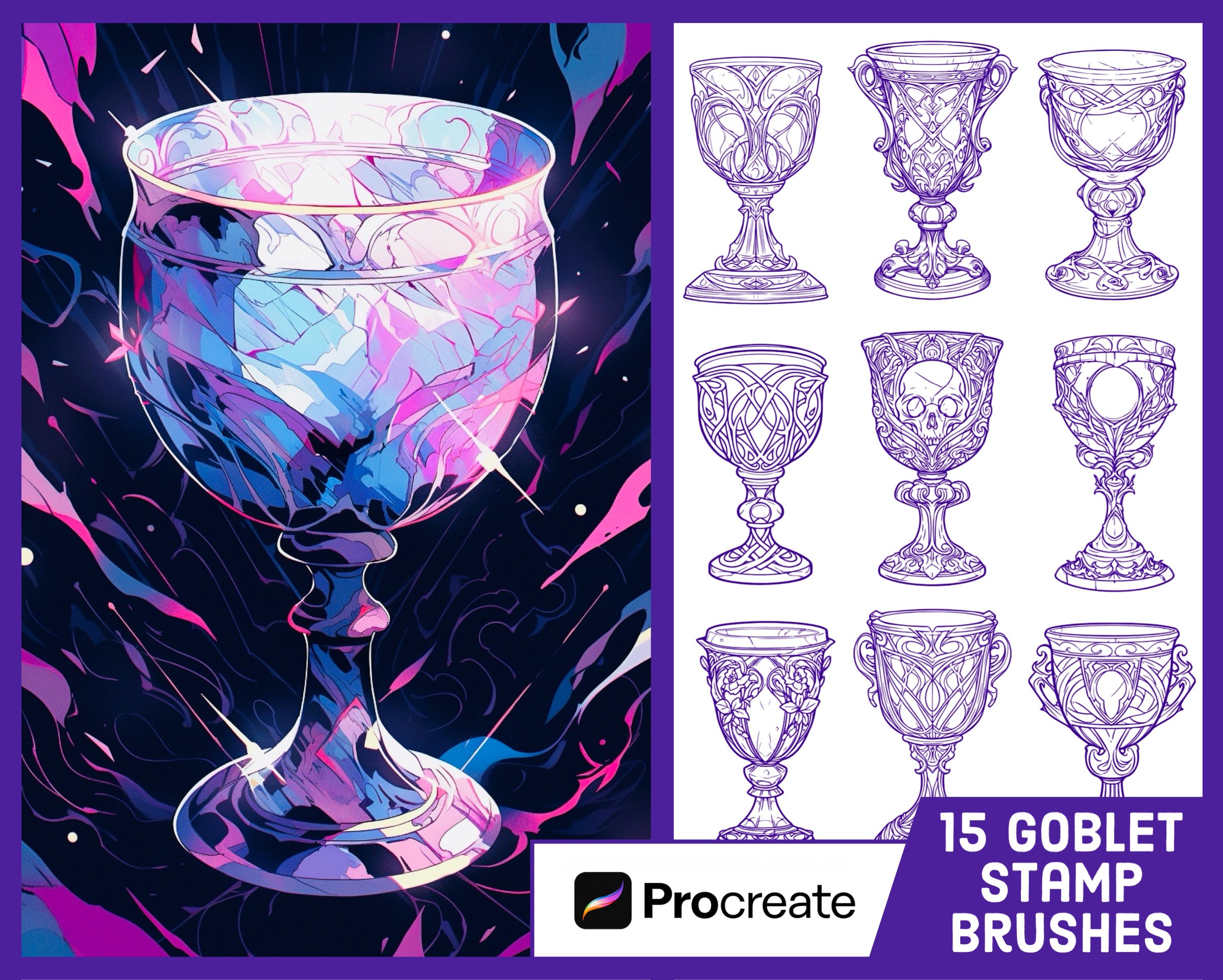 15 Goblet Stamp Brushes for Procreate - Fantasy Illustration Brush Pack - Etsy