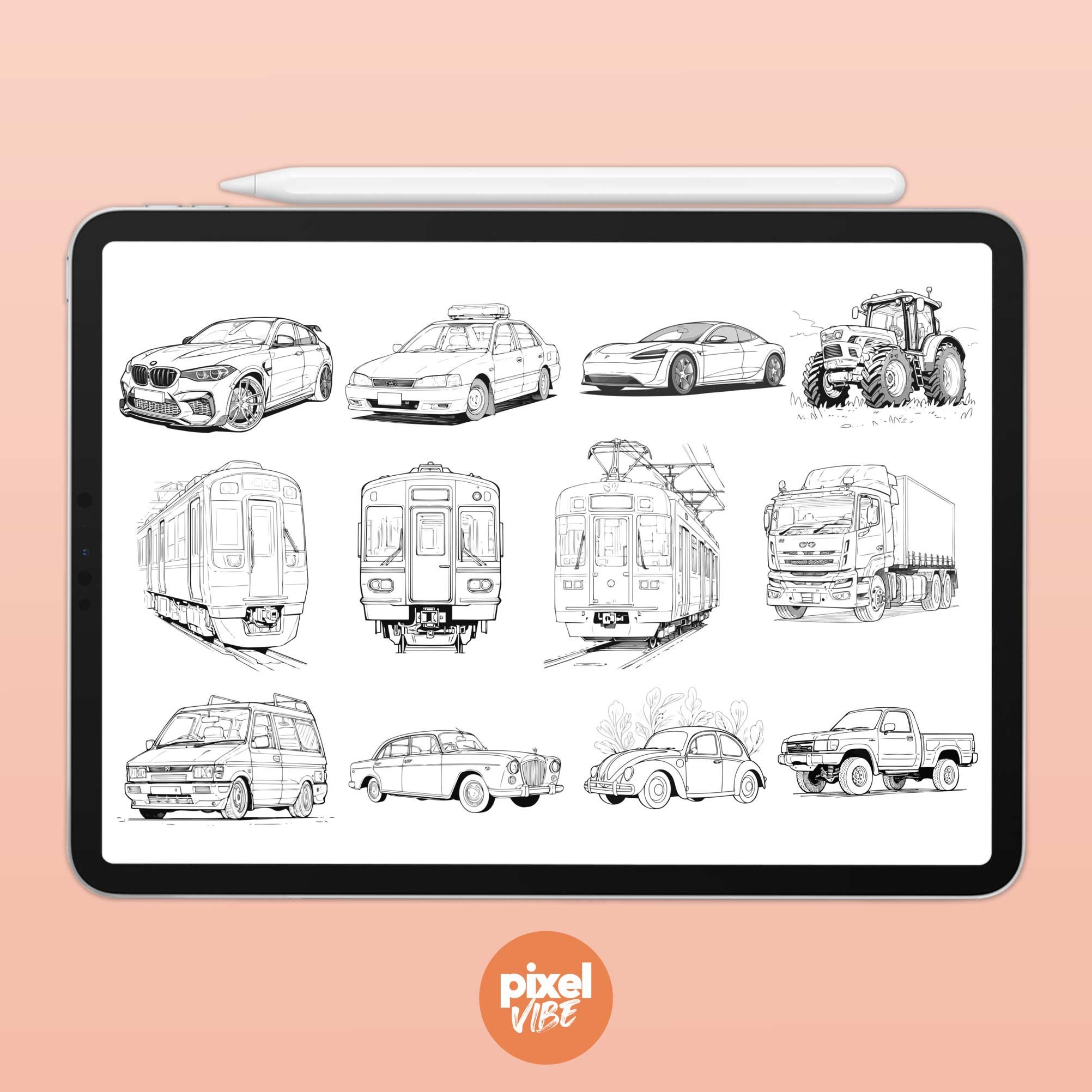 60 Vehicle Stamp Brushes for Procreate - Car Stamp Set - Illustration ...