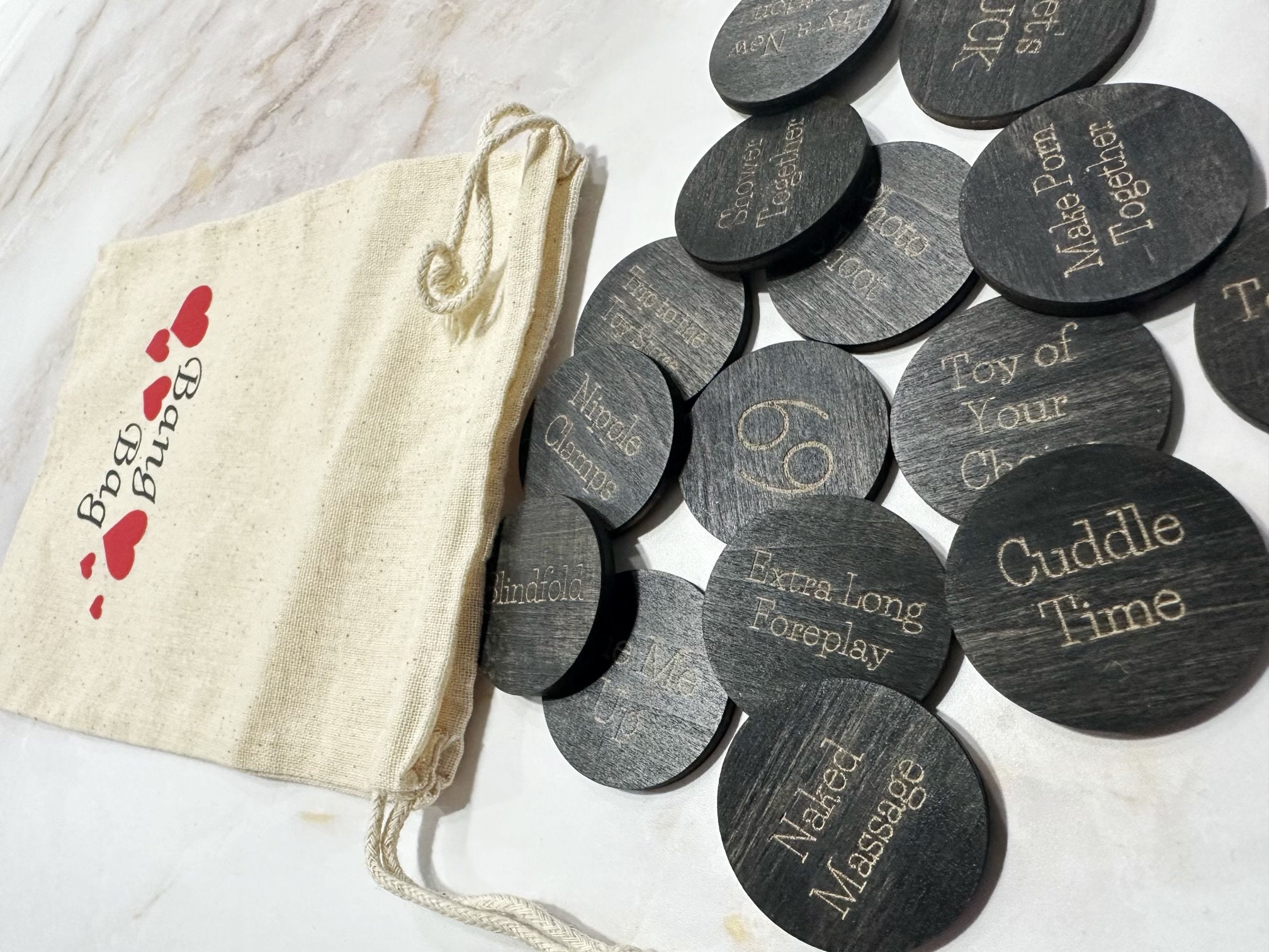 Couples Bang Bag | Black Stain Wooden Sex Tokens | Naughty Acts for ...