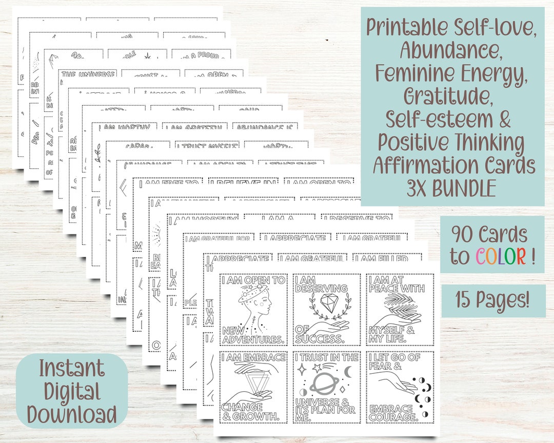 90 Printable Affirmation Cards Adult Coloring Affirmation - Etsy
