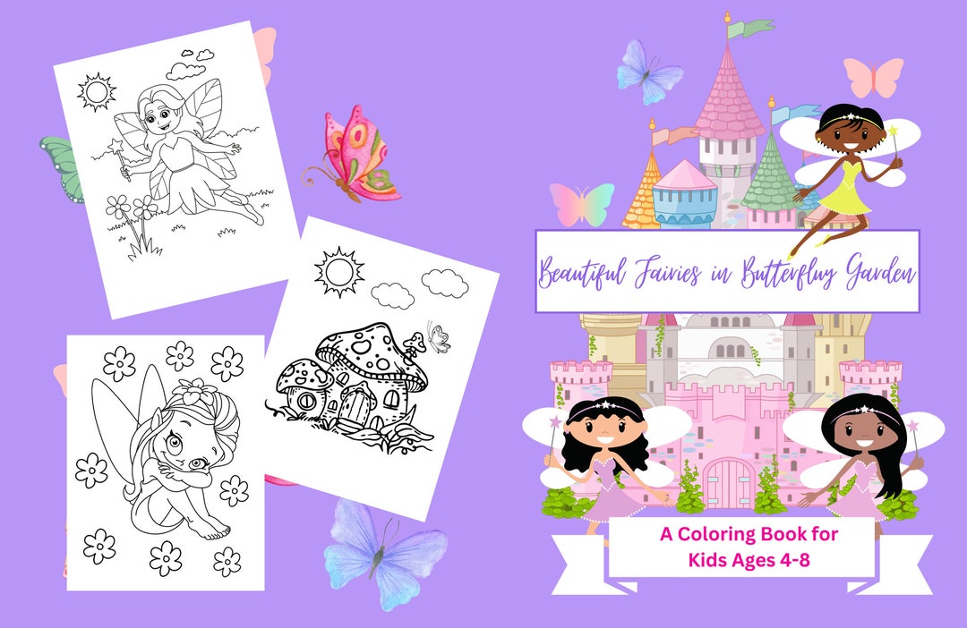 Beautiful Fairies in Butterfly Garden Coloring Books for Kids - Etsy
