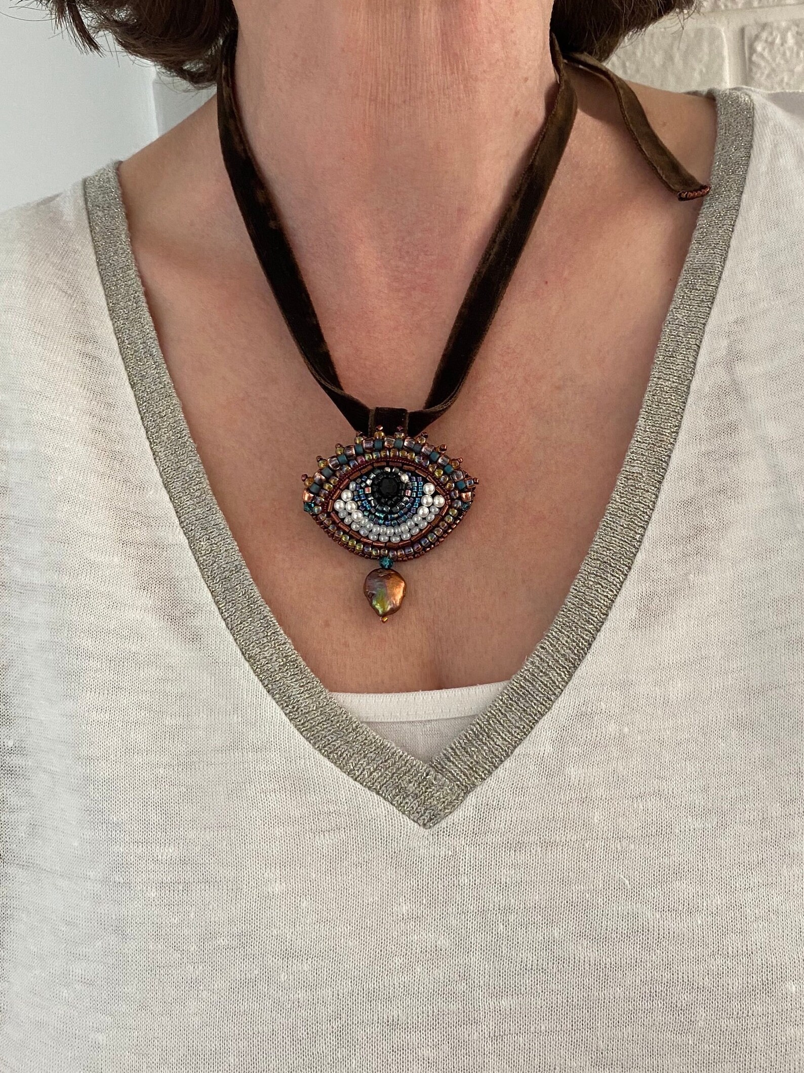 Evil Eye Necklace for Woman, Beaded Eye Pendant, Protective Eye Choker ...