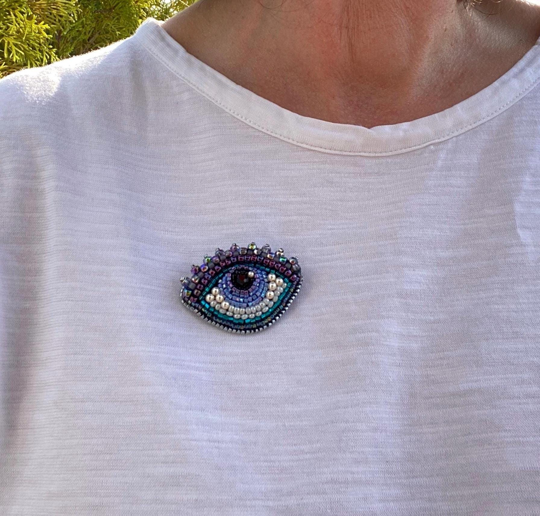 Evil Eye Pin, Beaded Eye Brooch, Protection Third Eye Pin, Delicate ...
