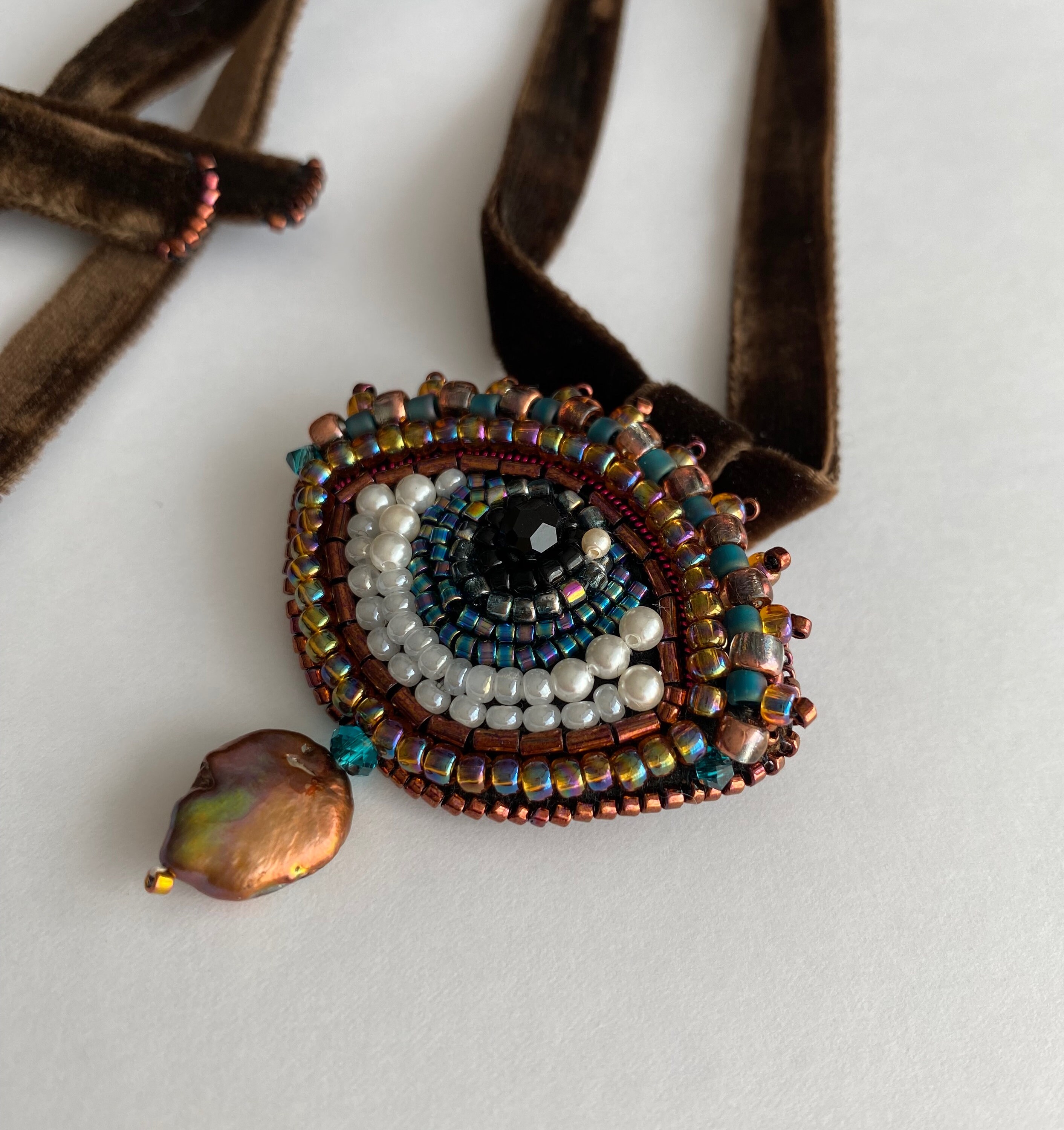Evil Eye Necklace for Woman, Beaded Eye Pendant, Protective Eye Choker ...